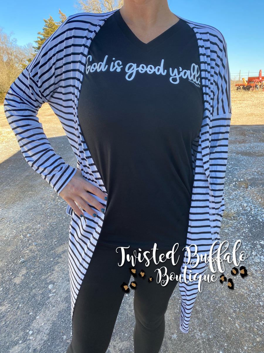 {GOD IS GOOD, Y'ALL} Super Soft Black V-Neck Tee | Twisted Buffalo Boutique